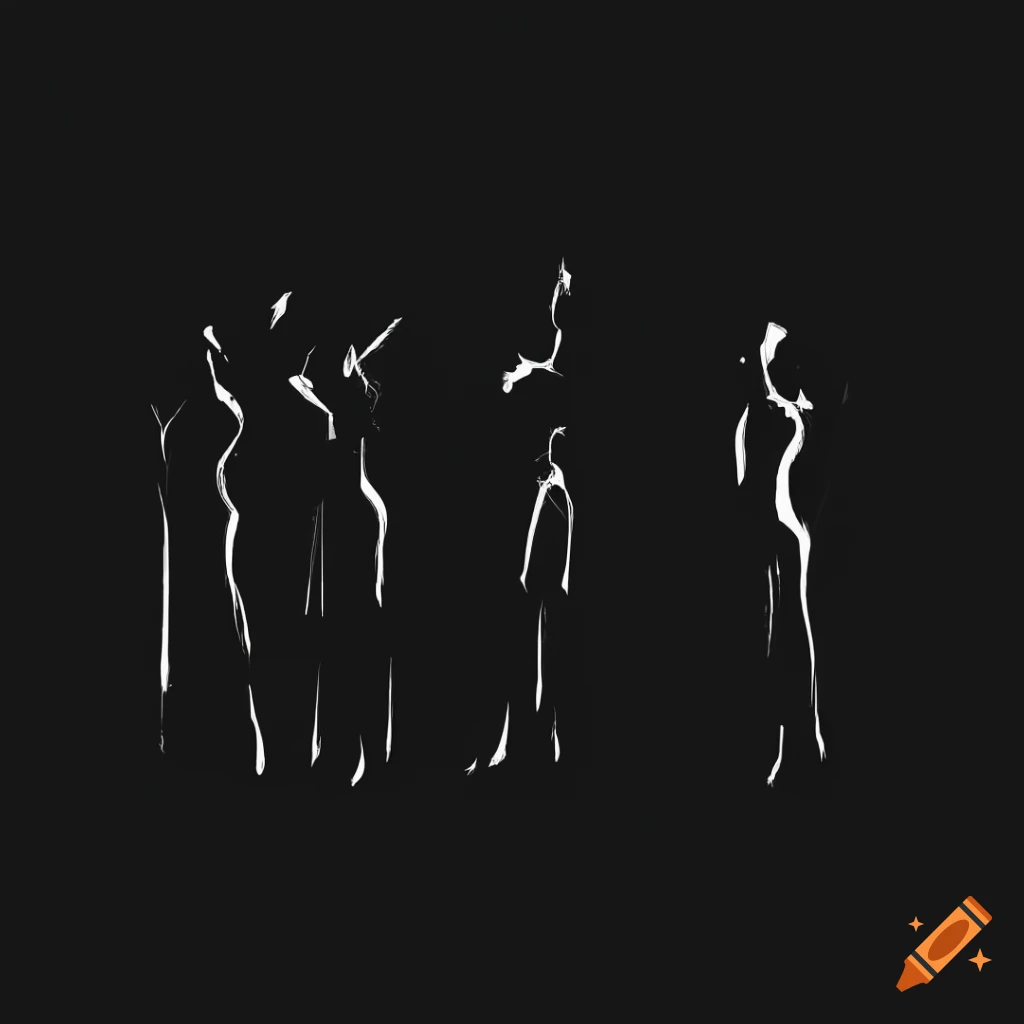 Series of abstract silhouettes in high contrast, black and white, sharp ...