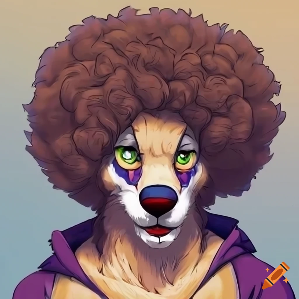 Anthro furry clown wolf with a large afro