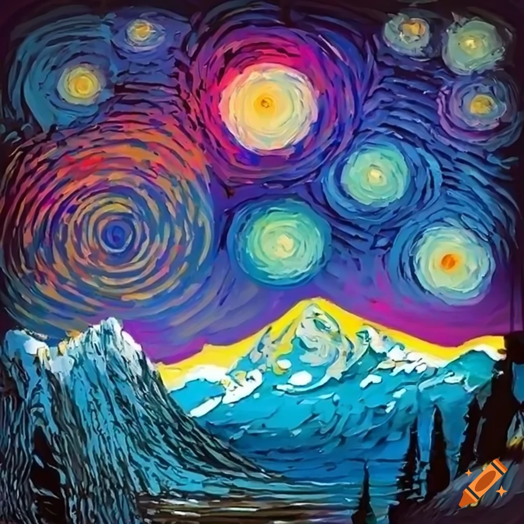 Starry night in the style of bob ross on Craiyon