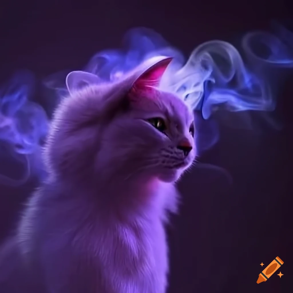 Ethereal cat formed by swirling smoke