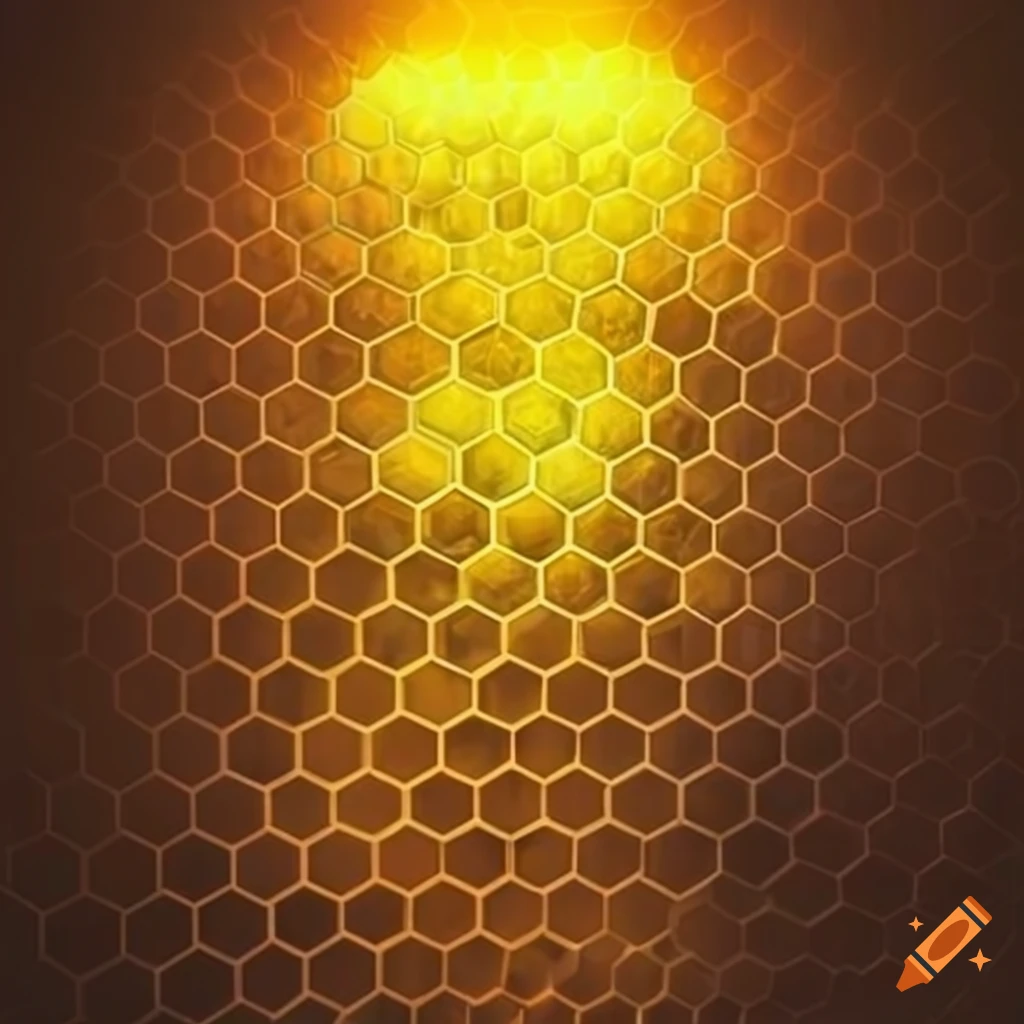 Golden yellow hexagon honeycomb hive. Yellow backlight. Eerie yellow ...