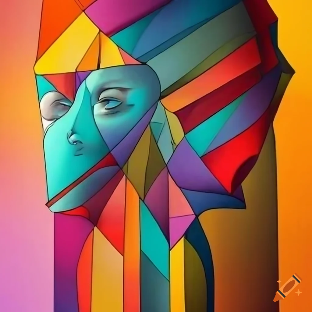 Abstract artwork with geometric figures representing humanity's effort ...