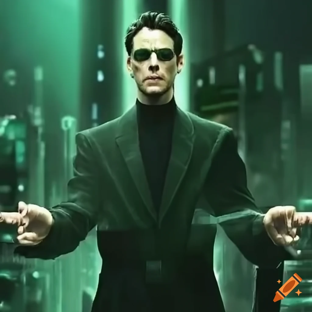 Um homem segurando duas pílulas, referência ao filme matrix on Craiyon