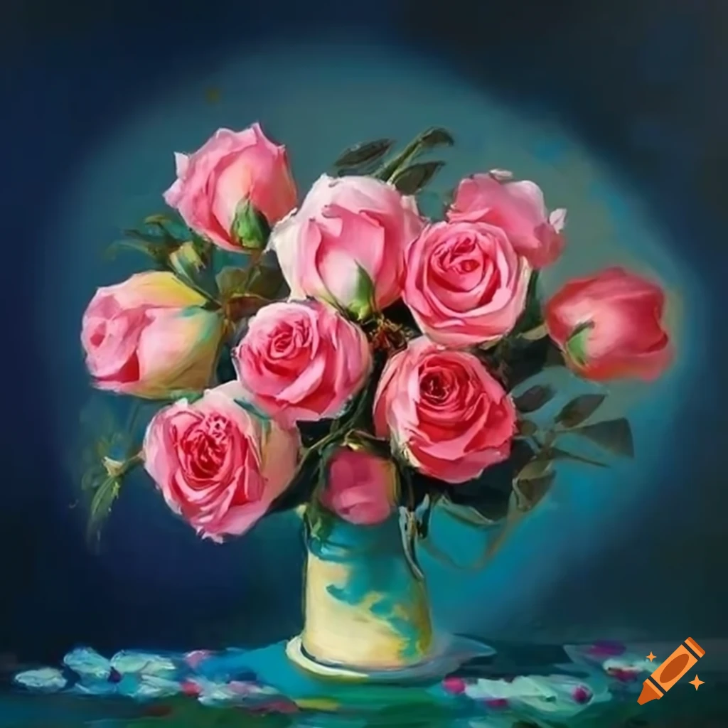 A beautiful bouquet of roses painted in Monet's signature style on Craiyon