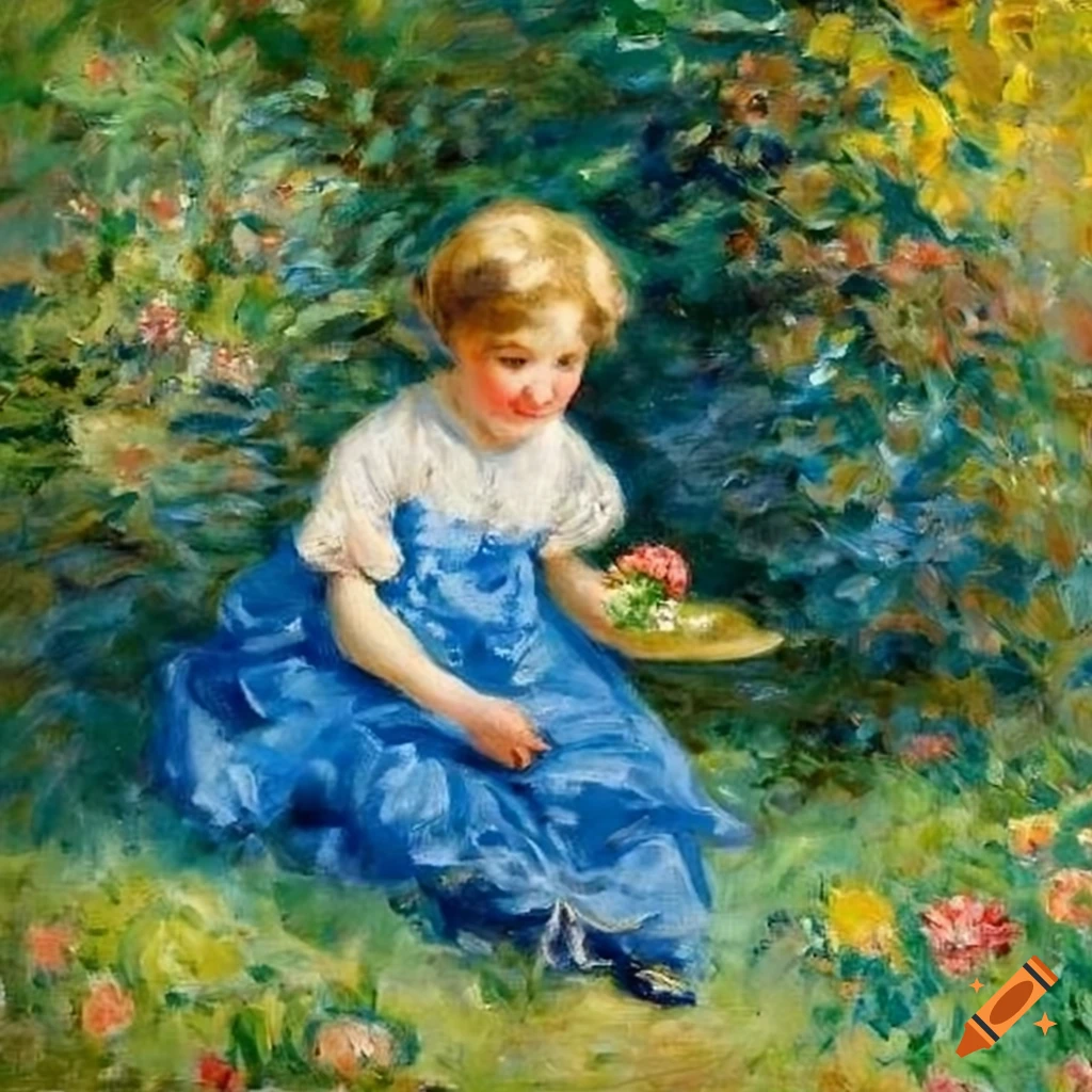 19th century painting of children in a garden,monet on Craiyon