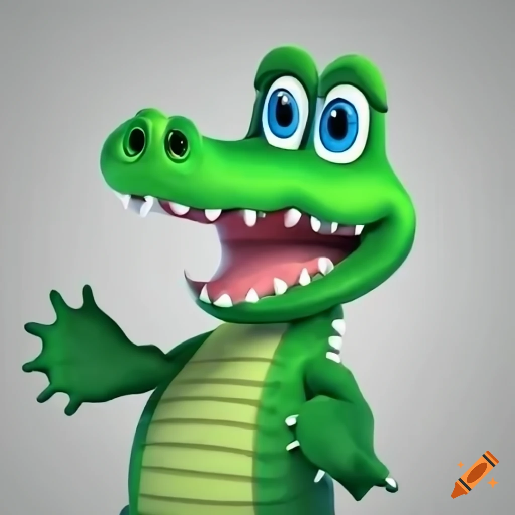 Adorable alligator cartoon 3d waving to viewer on Craiyon
