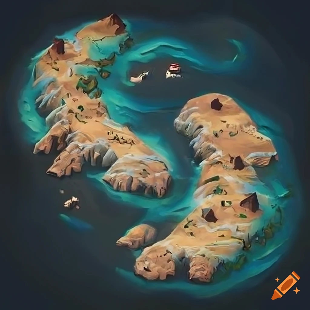 Isometric sandstone world map down birdseye view A Masterful Oil ...