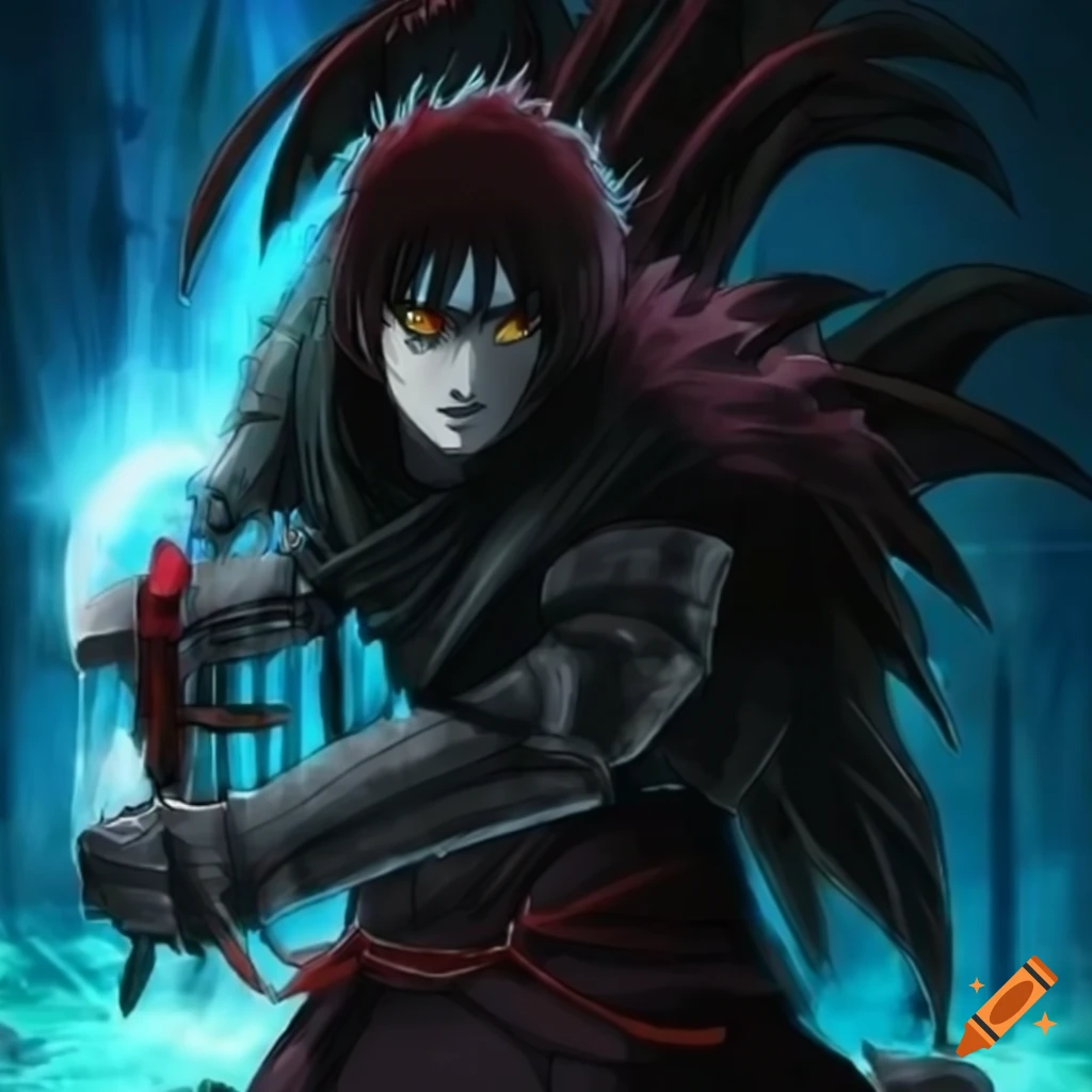 Orochimaru fusion guts as black armor knight with red scythe