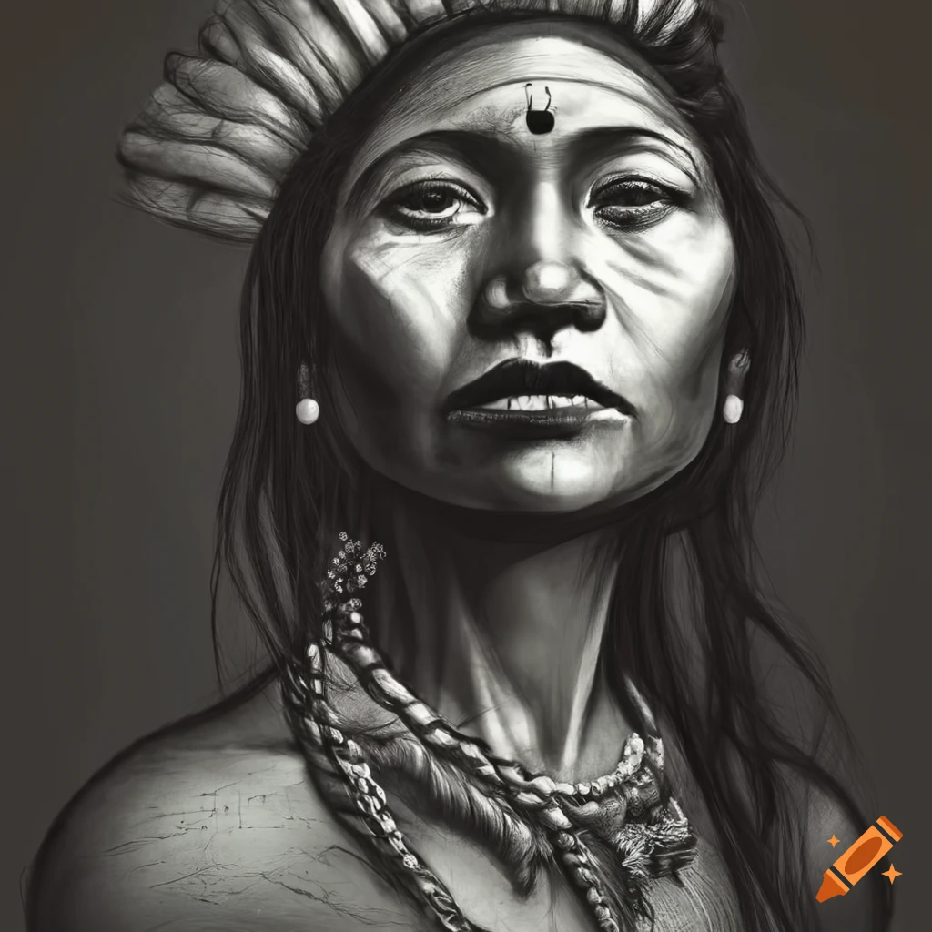 Rostro de mujer indígena en tonos monocromáticos (blancos, negros ...