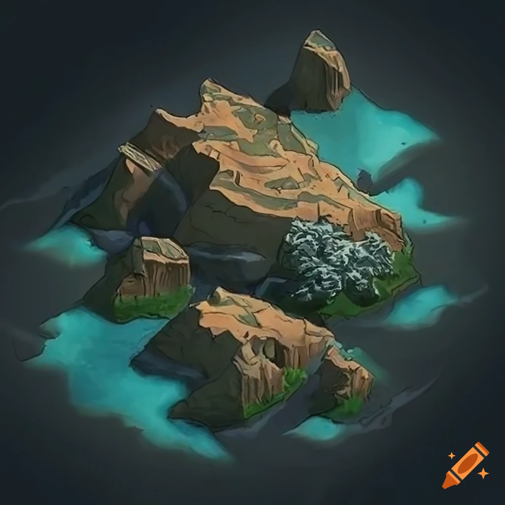 Isometric sandstone world map down birdseye view a masterful oil ...