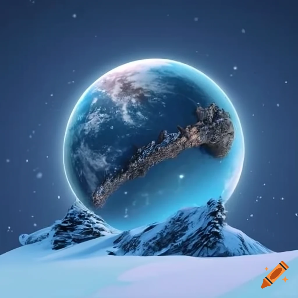 Snow planet with big city on it