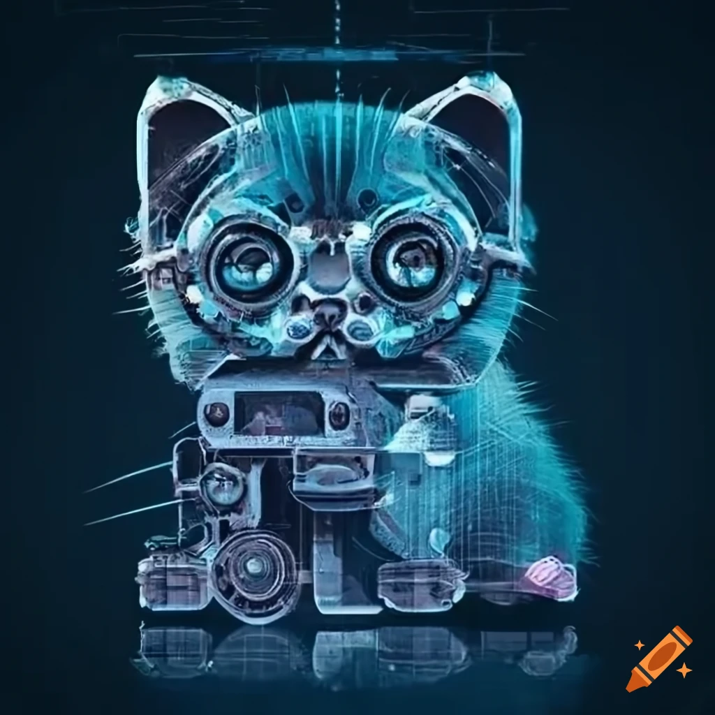 Detailed blueprint of mechanical kitten
