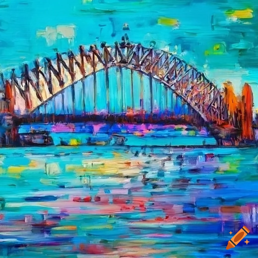 Abstract impressionist style painting of the sydney harbour bridge