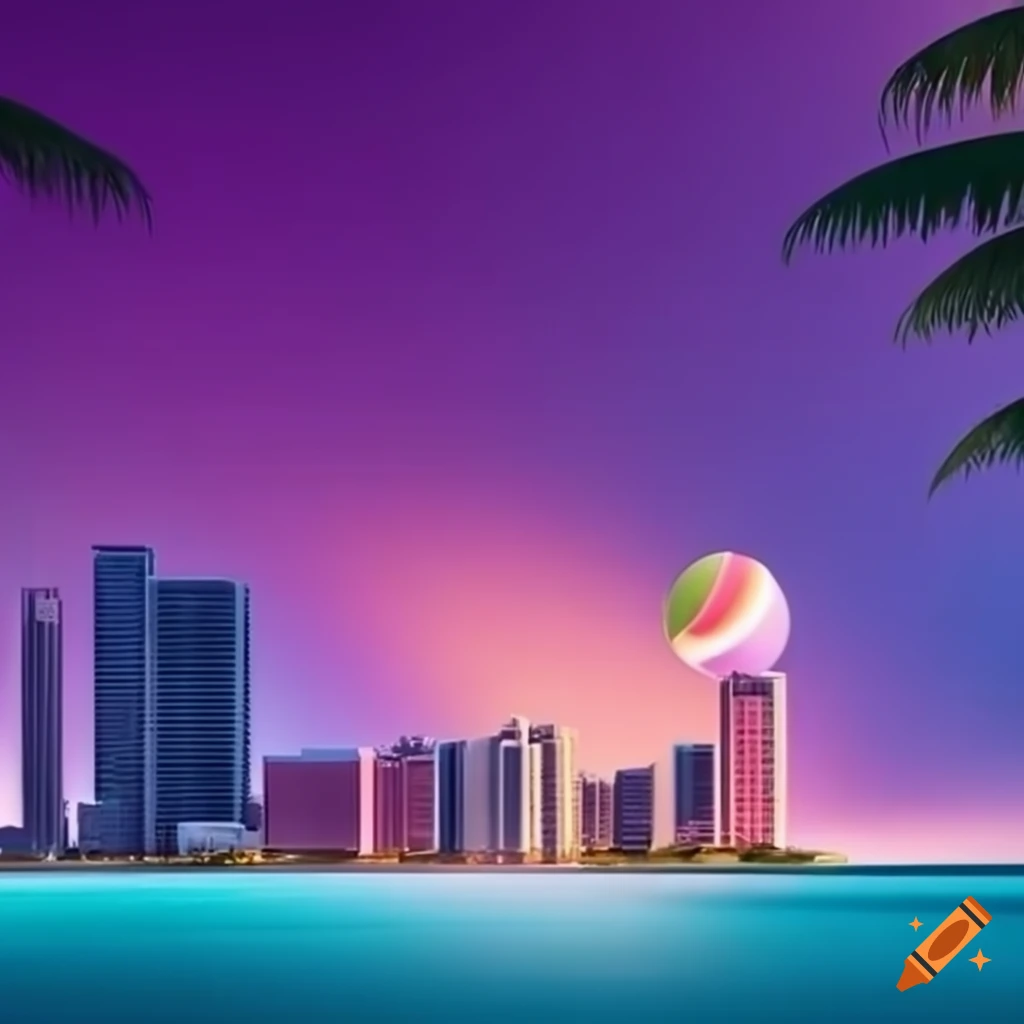 A microsoft teams background with a miami theme to present a mac ...