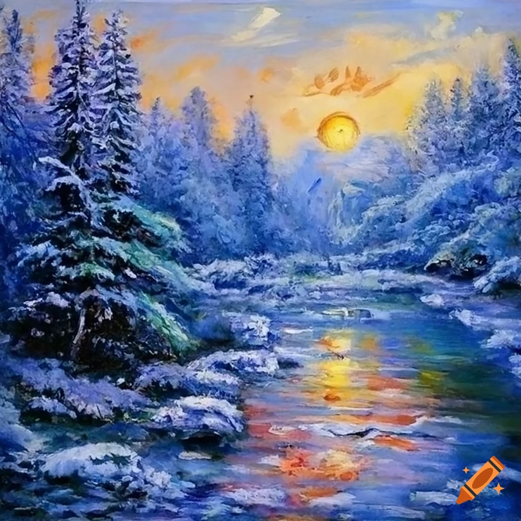 Seasons, winter, fall, spring, winter, fantasy art,Monet on Craiyon