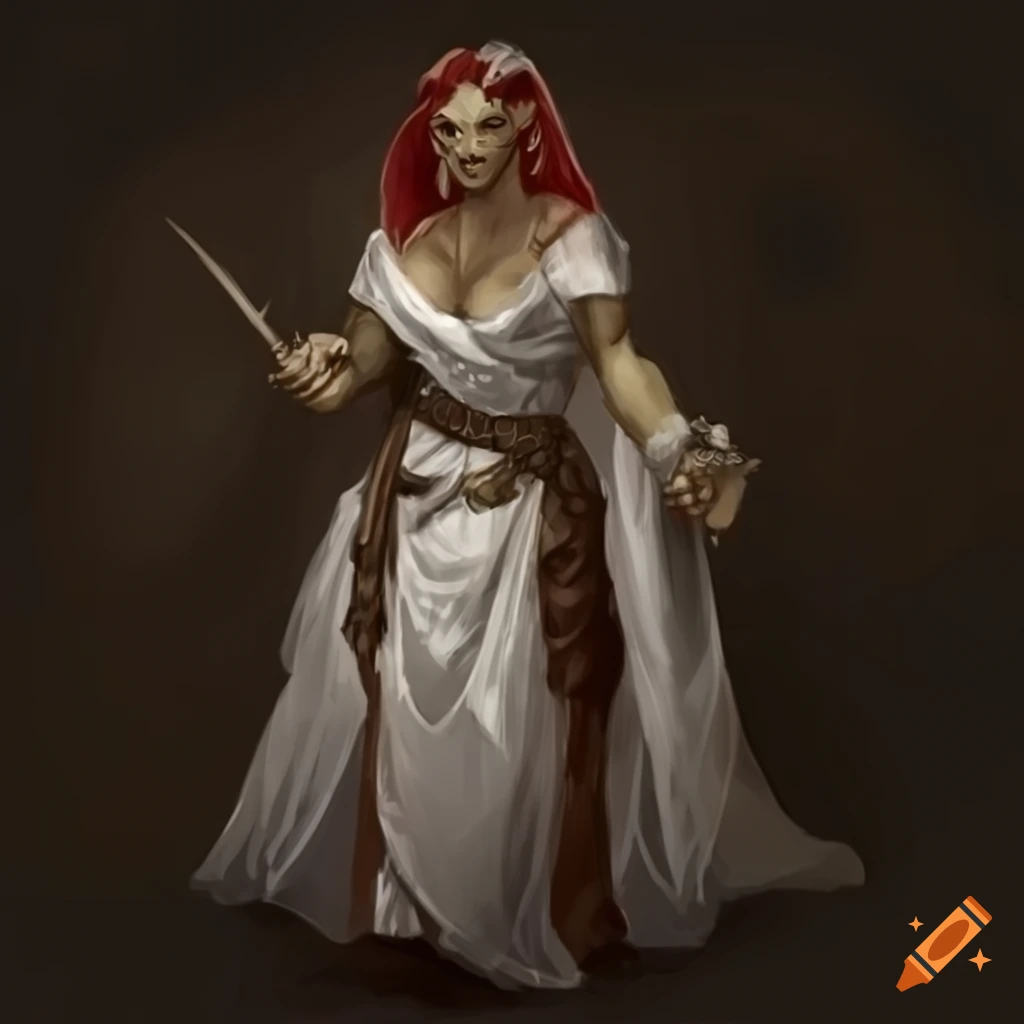 Dungeon and dragons female half-orc barbarian wearing wedding gown on ...