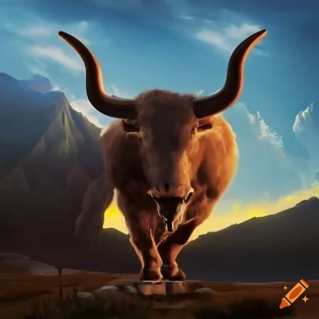 A majestic minotaur overlooking a mythical landscape on Craiyon