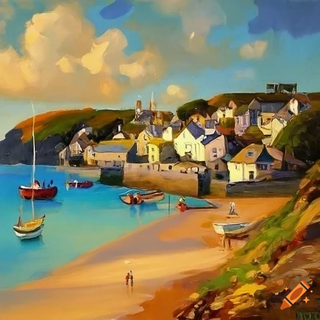 Cornish village, beached wale in cornwall, high quality oil painting ...