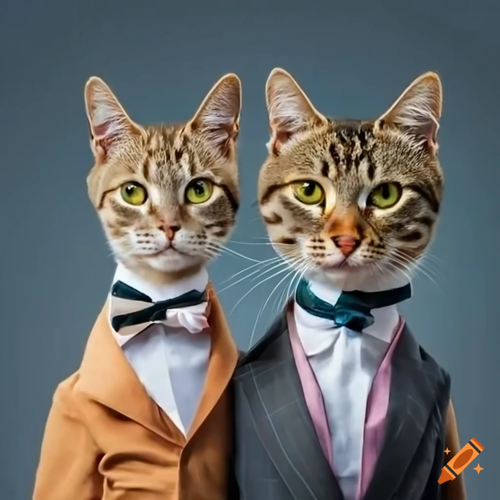 A couple of cats wearing suits while doing a documents notarization process