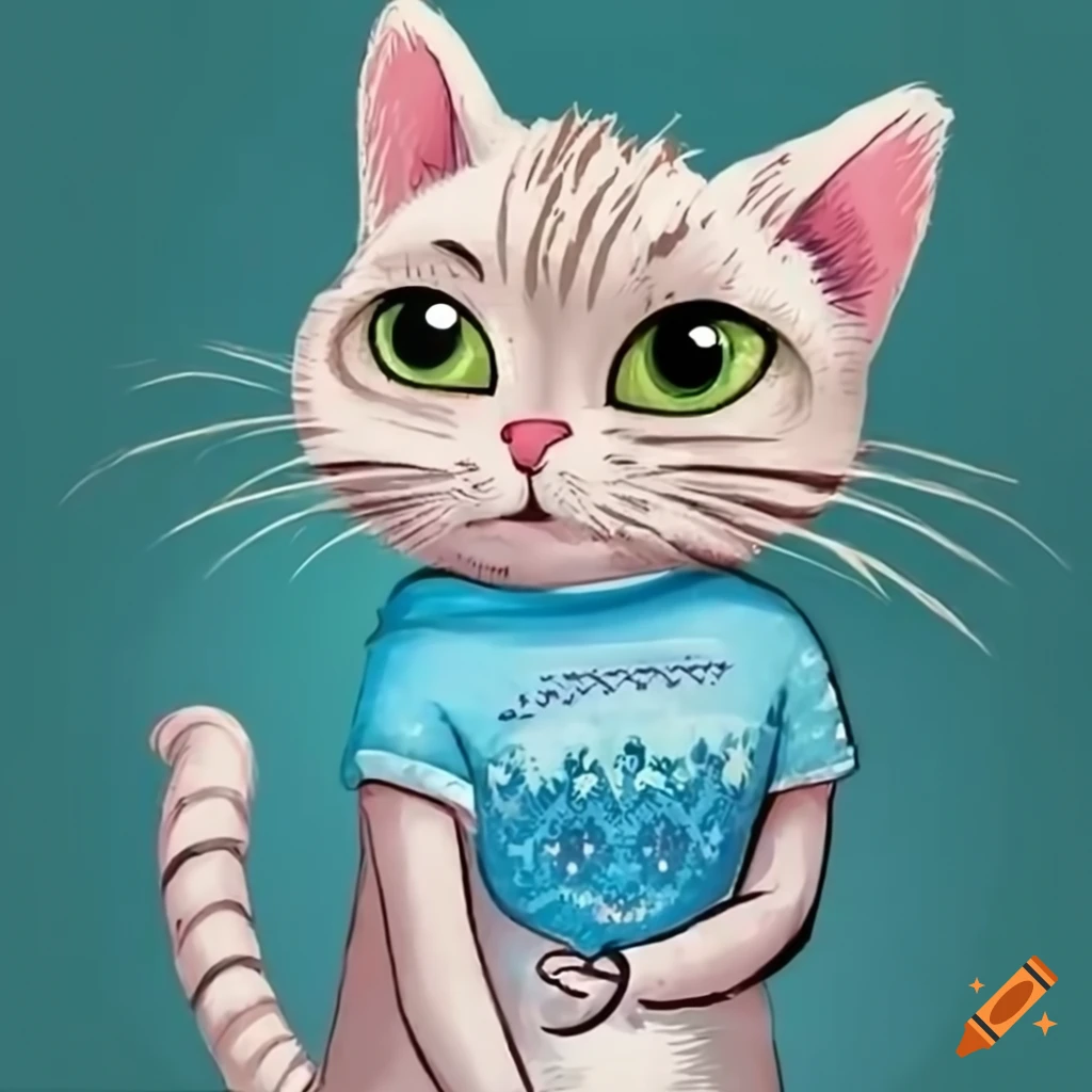 A cartoon cat wearing a tshirt with elsa character from frozen