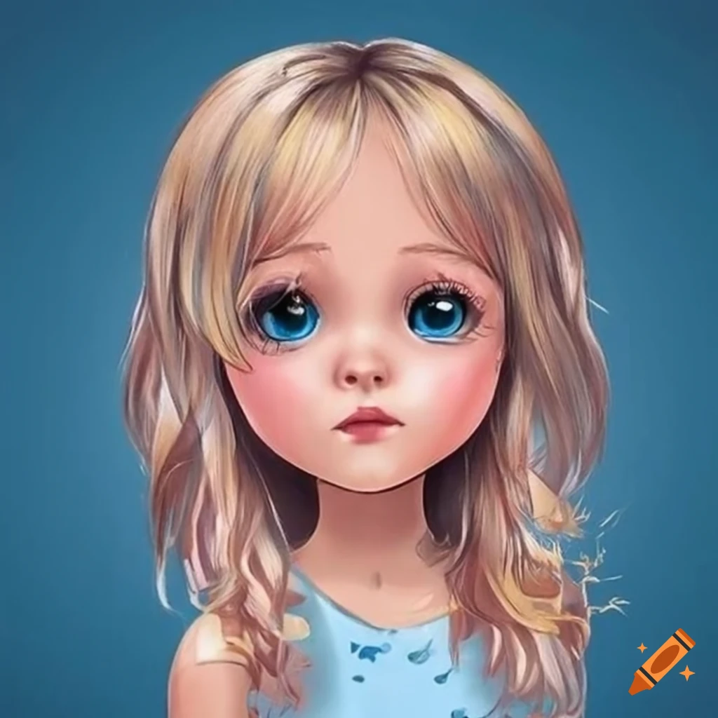 Petite fille manga 6 ans mignonne cheveux blond lisse yeux bleu très ...