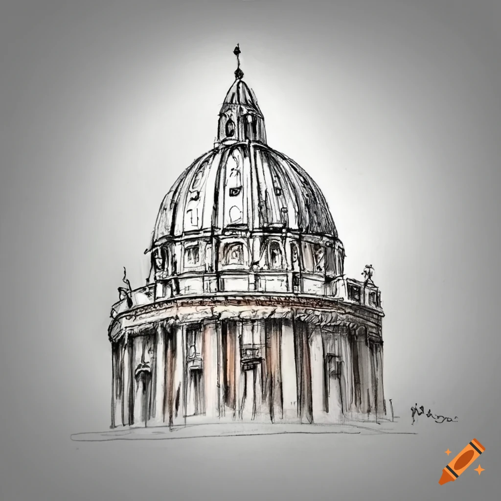 A simple pencil sketch of St. Peters Basilica on Craiyon