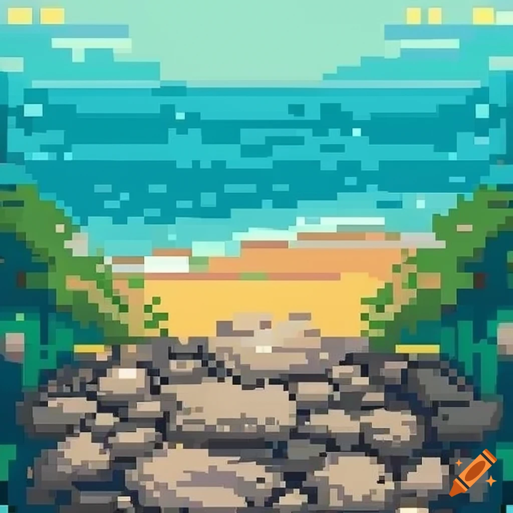 Rocky beach background pixel art