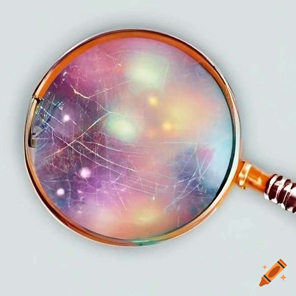 Depict a magnifying glass zooming into the subatomic world of quarks ...