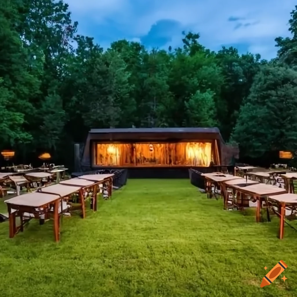 Beautiful open-air dining area at grass with a stage for live ...