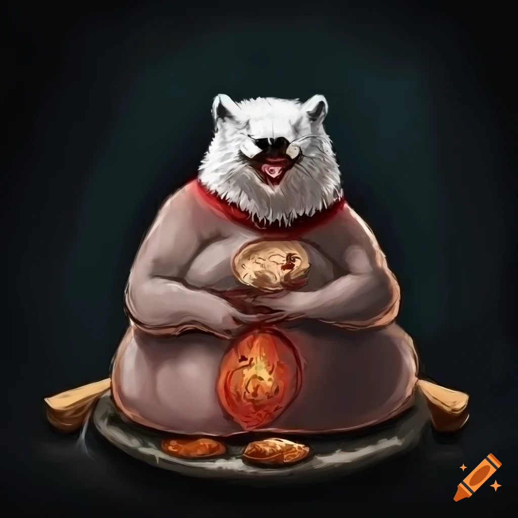 A morbidly obese gluttonous anthro badger wearing a royal robe and ...