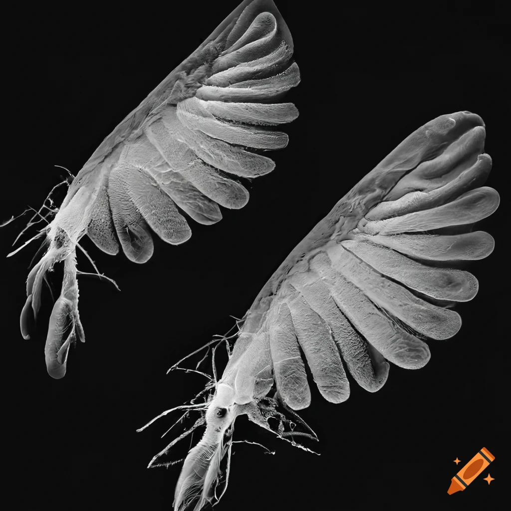 Many insect hairy wings raster electron microscope photo hires monochrome