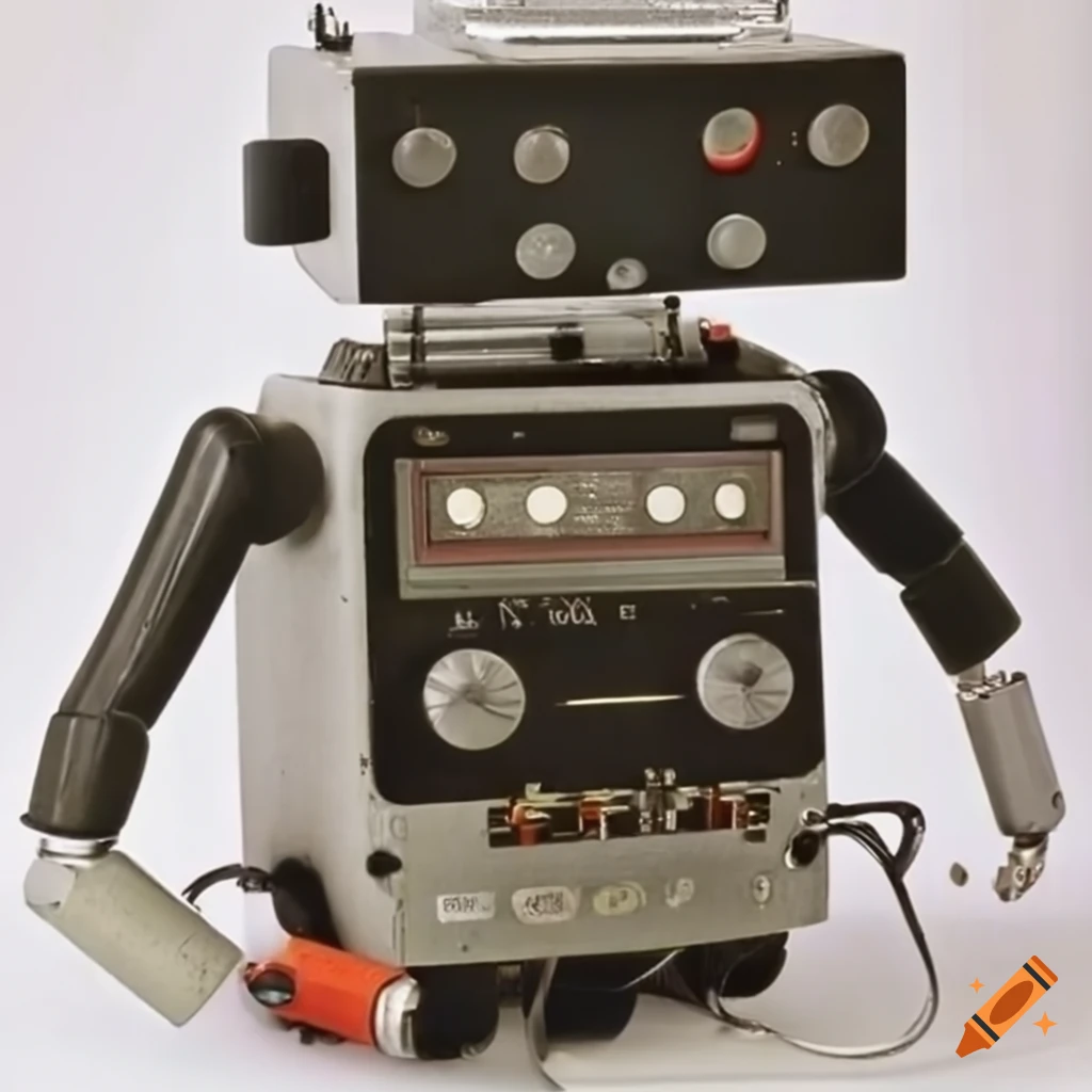 Tape machine recorder as a robot. retro photo. 1970. circuits ...