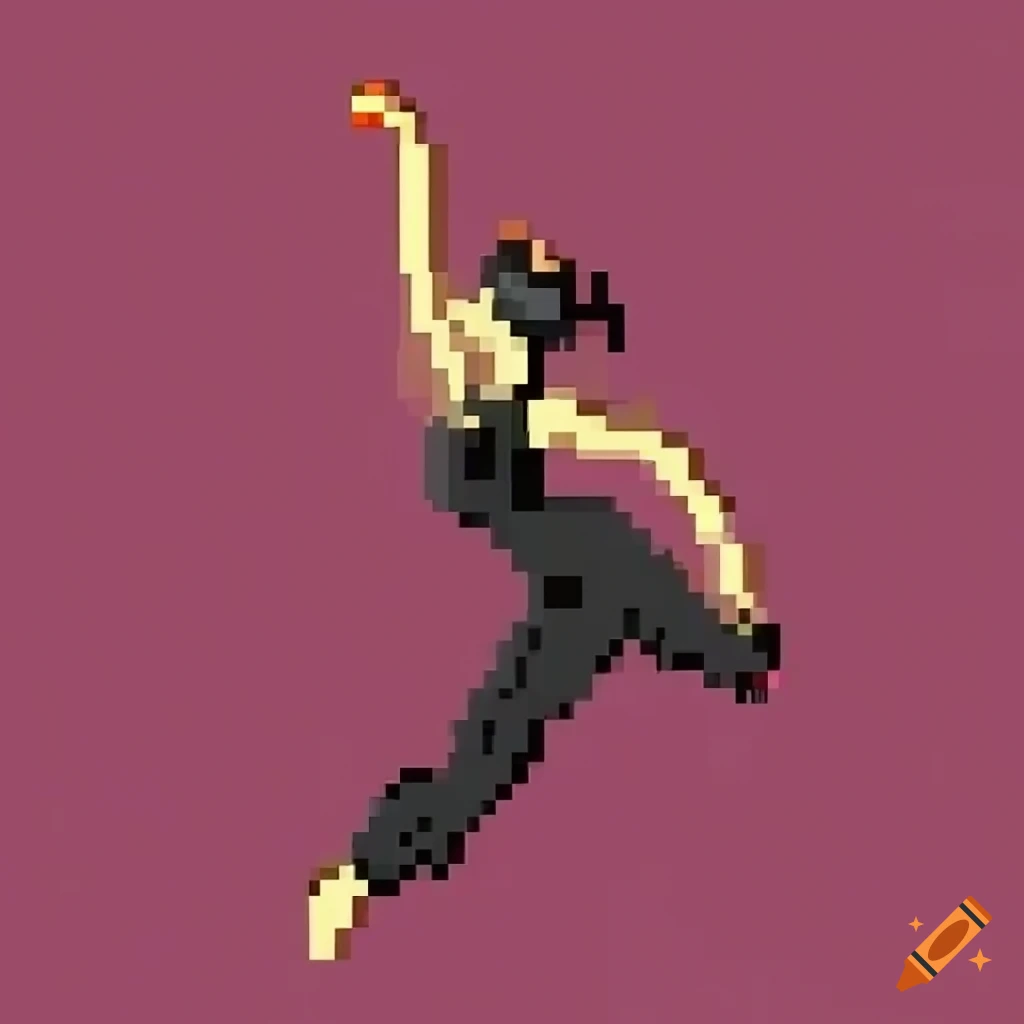 Modern dancer performing a modern dance jump in contraction, entire ...