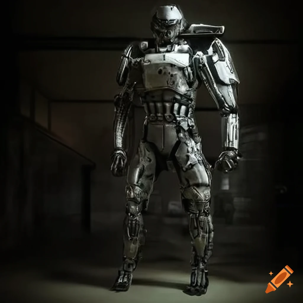 Full body futuristic armored soldier designed by h.r. giger