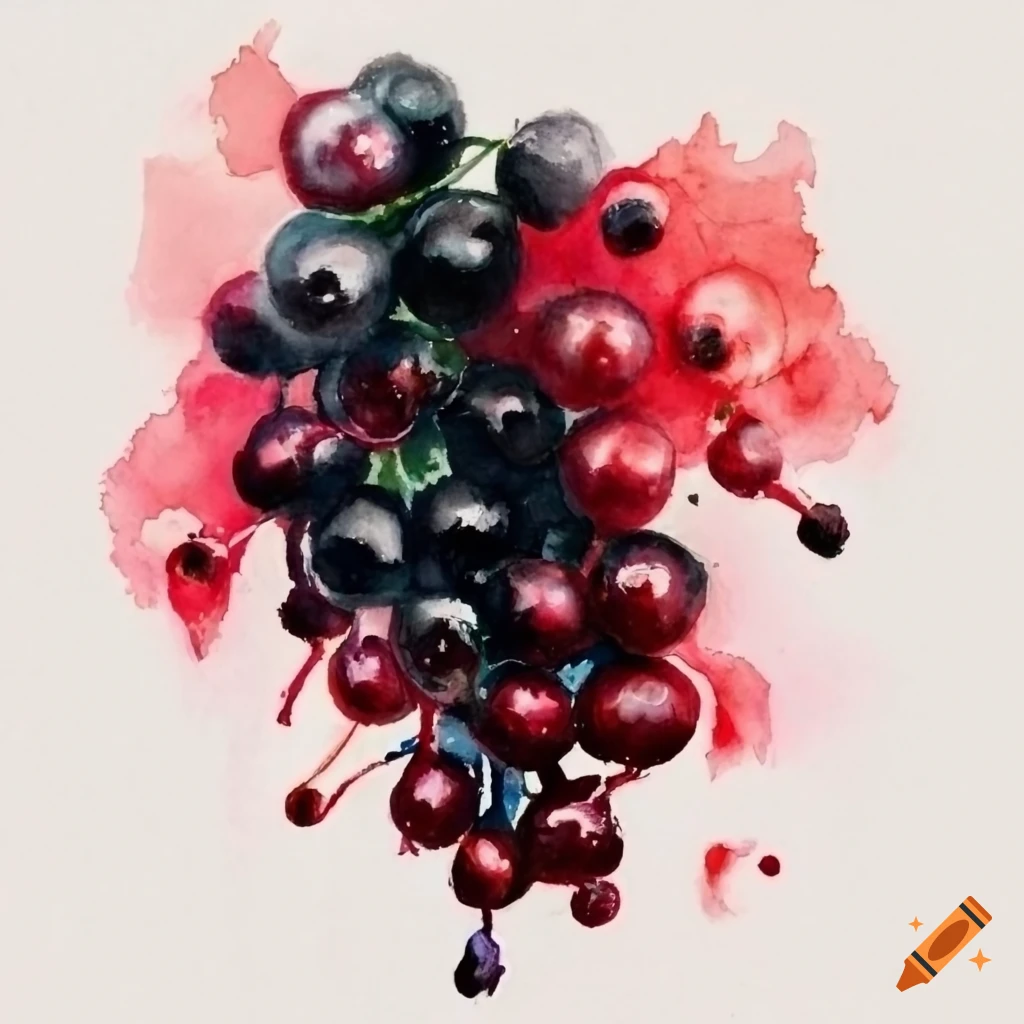 Beautiful black and red currants painted with watercolors