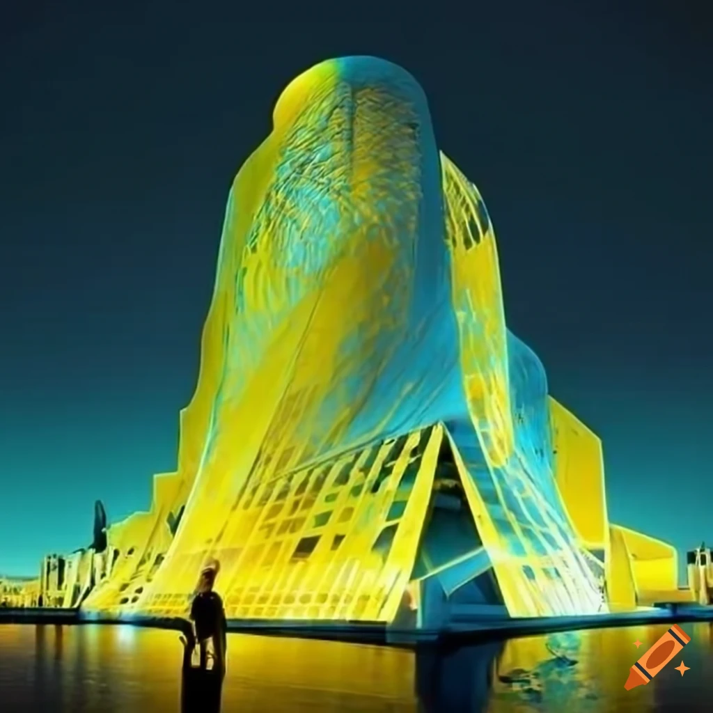 Futurist giant city weird design complex structures yellow strange ...