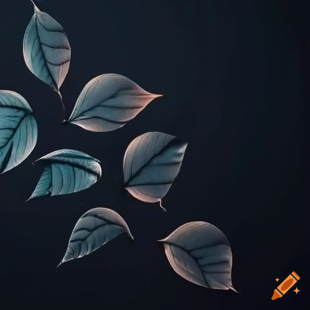 An abstract design of interlocking leaves in bright silver tones on a ...