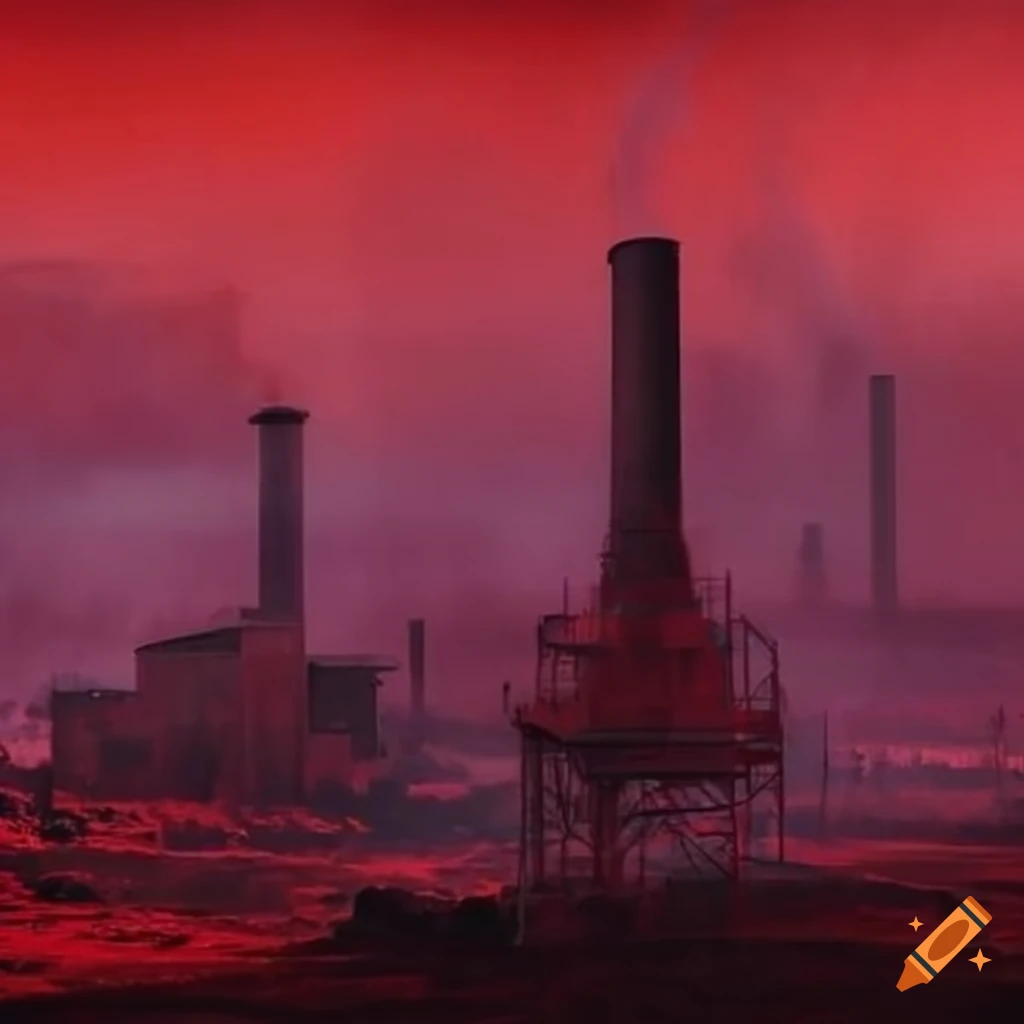 Romantic red industrial landscape on Craiyon