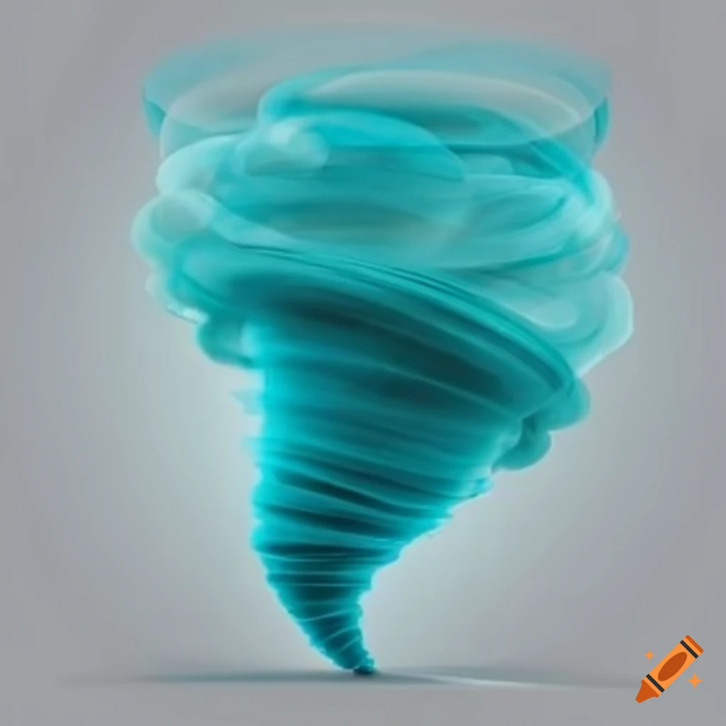 A large bright turquoise tornado on a white background on Craiyon