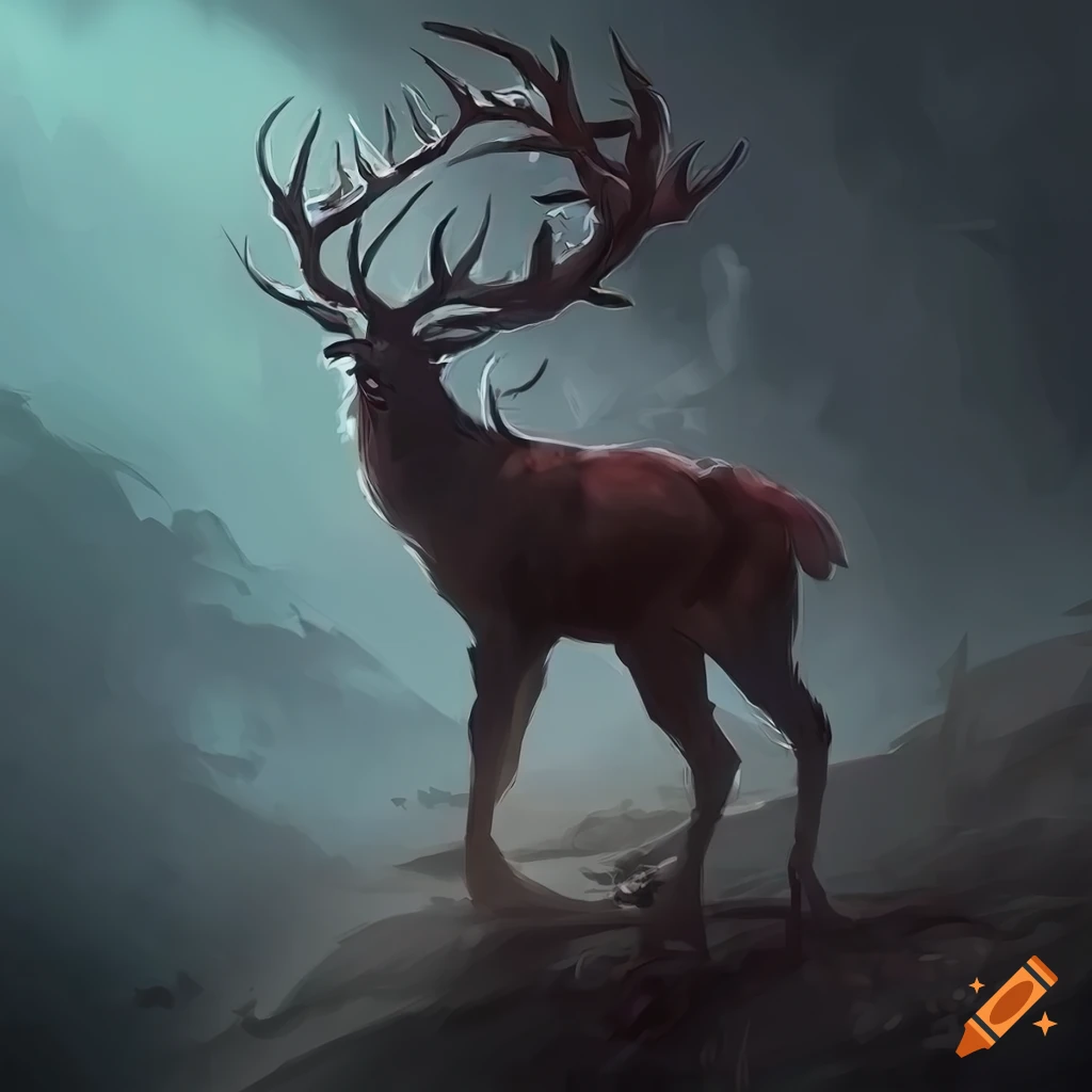 Majestic sunlight stag, concept art, dark fantasy