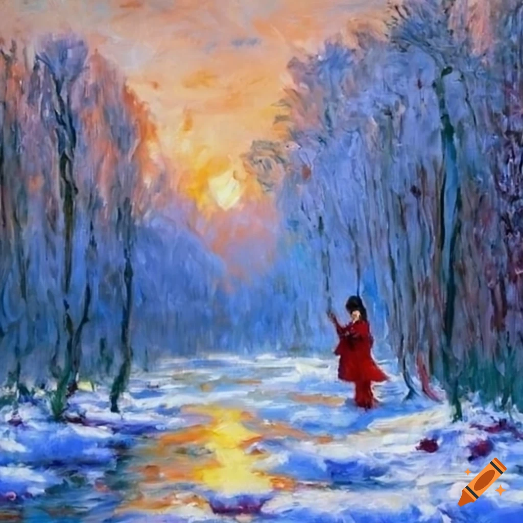 Oil painting, winter, christmas, monet, monet inspiration