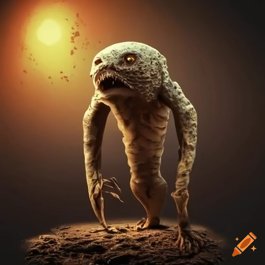 Whole person of an earth creature composed of dirt on Craiyon