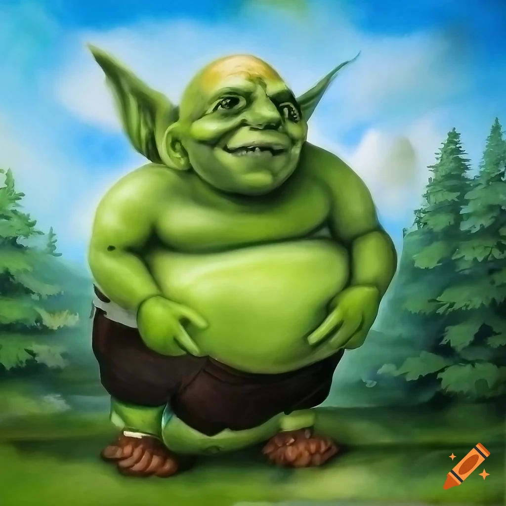 Bald fat goblin with a large belly and a round face posing heroically ...