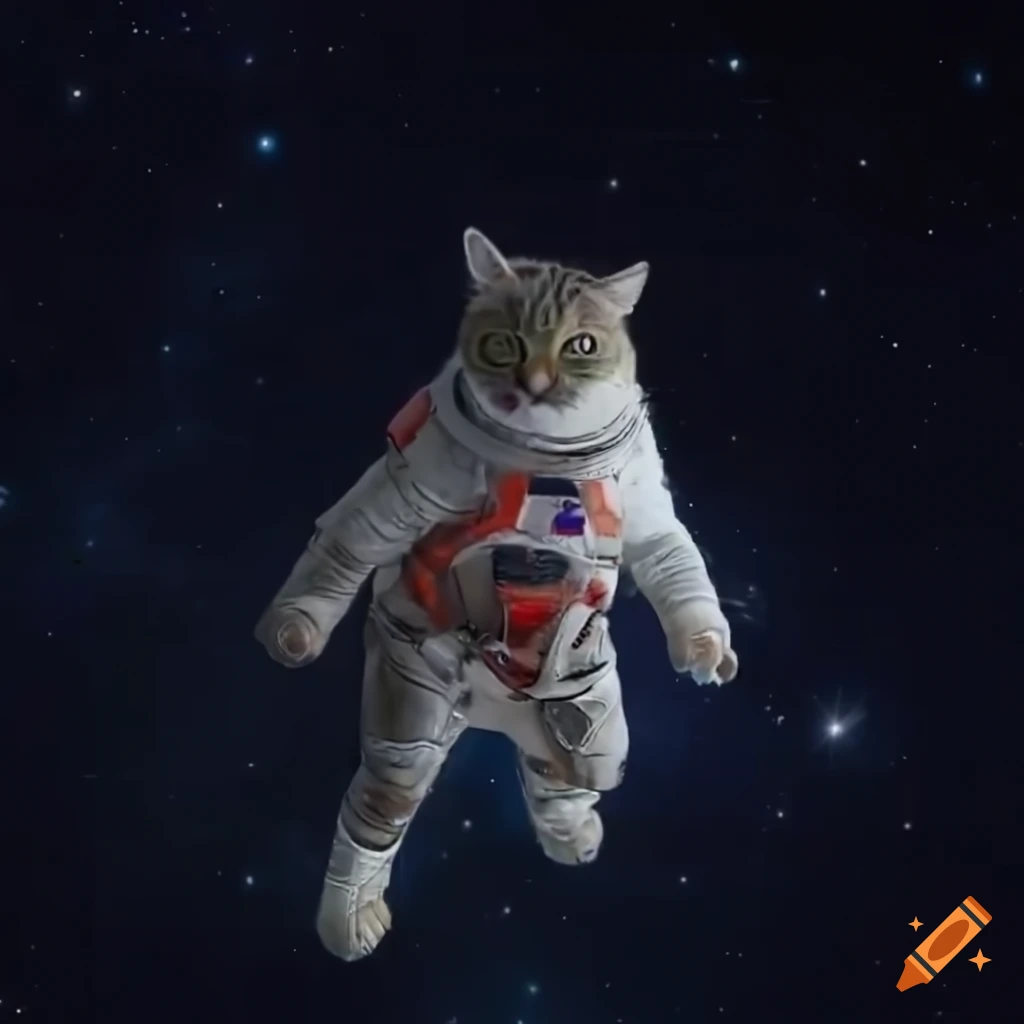 A cat levitating in space with space suit, 4k, realistic, ultra realistic, mega realistic, HD on ...