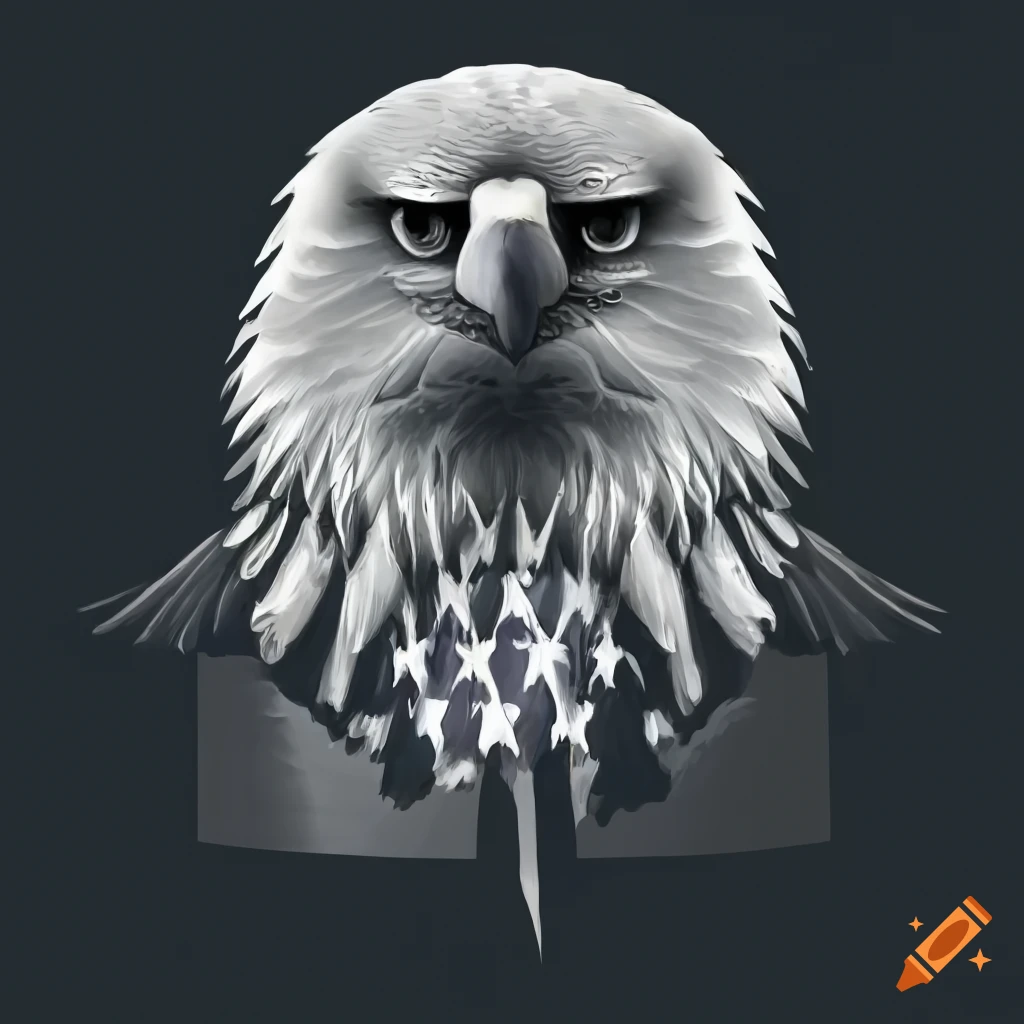 Grayscale eagle with flag