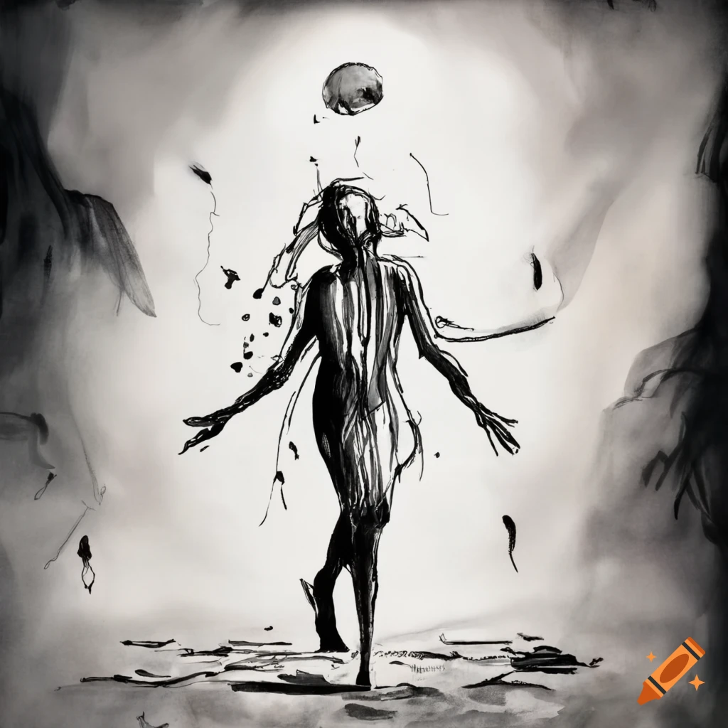 People rising above others, ink drawing on Craiyon