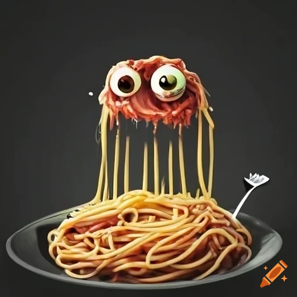 Spaghetti monster eating spaghetti on Craiyon