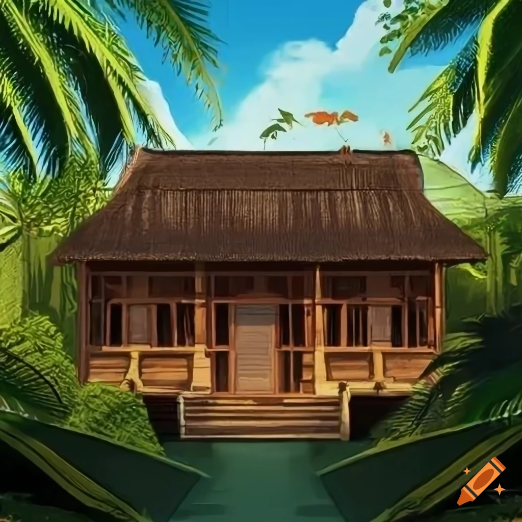 Create an image of a malay traditional single-story raised house, seen ...