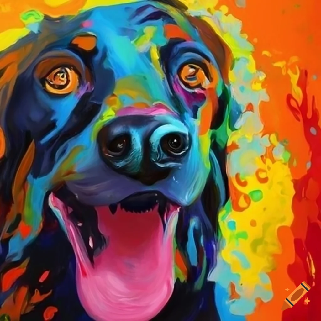 Colorful Abstract Acrylic Painting Dogs
