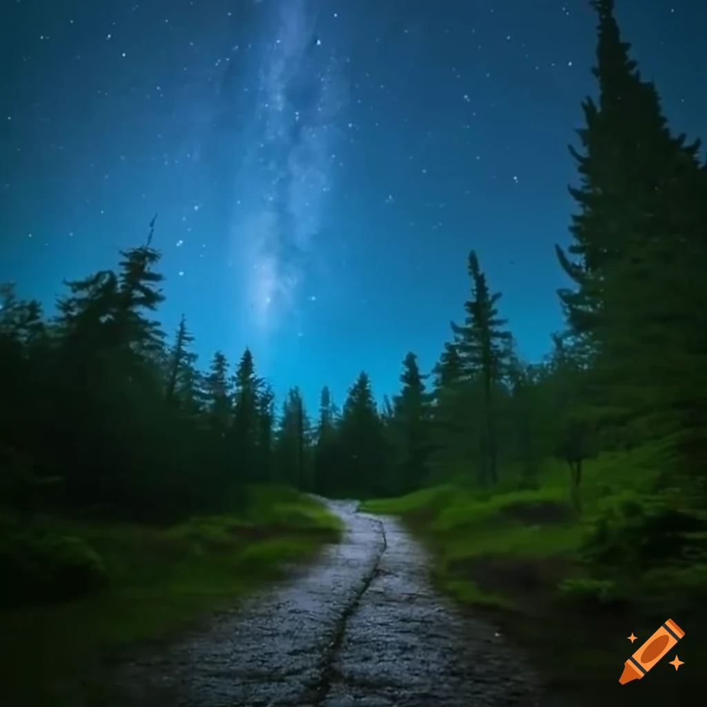 STAR LIT PATH IN THE FOREST on Craiyon